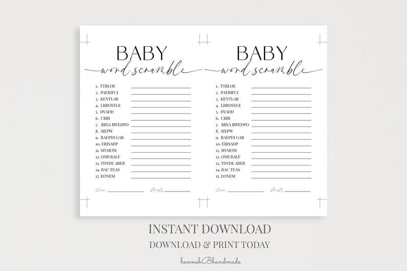 Baby Word Scramble Game, Baby Shower Word Scramble, Baby Shower Games ...