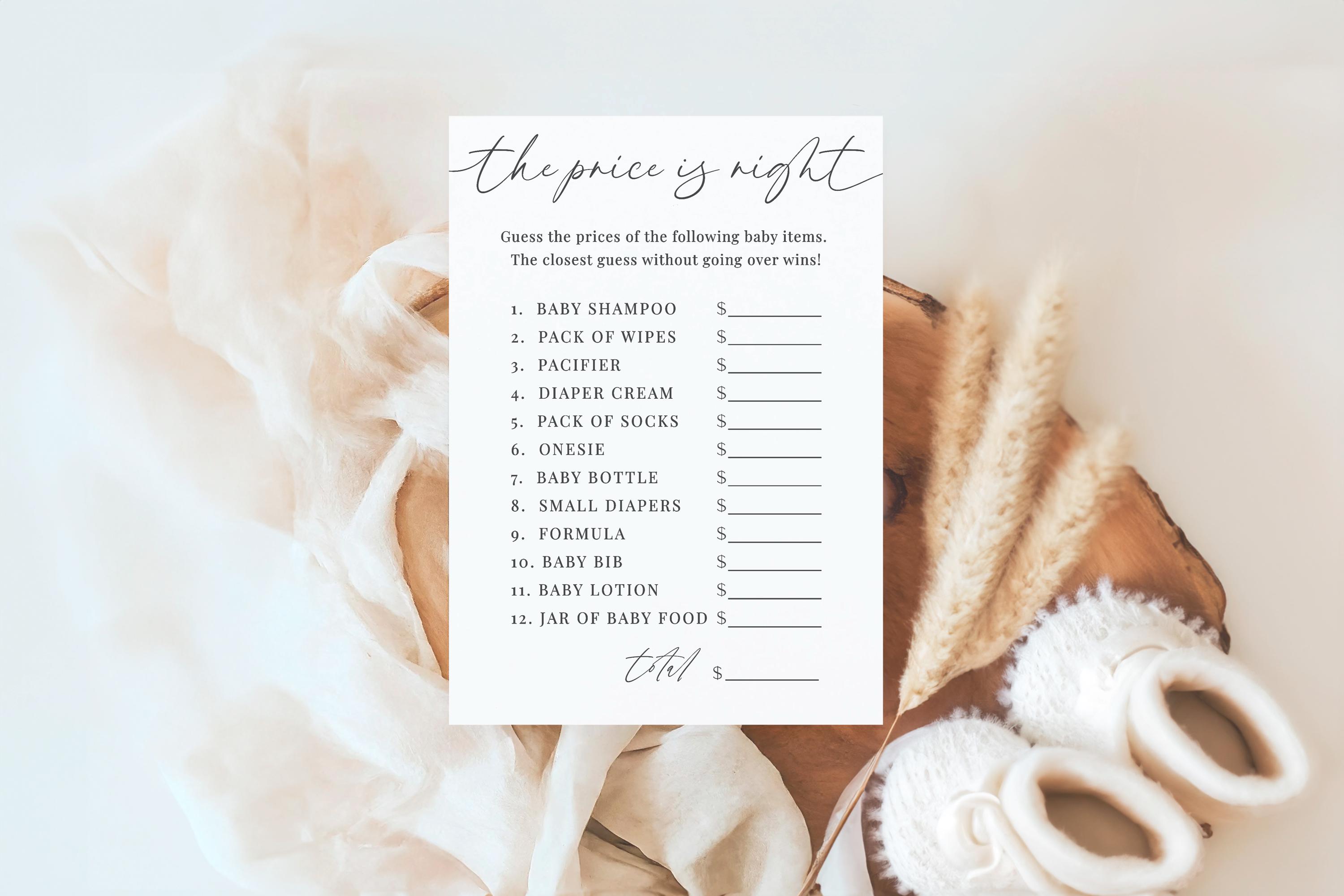 Baby Price is Right Game, Baby Shower Price is Right, Baby Shower Games ...