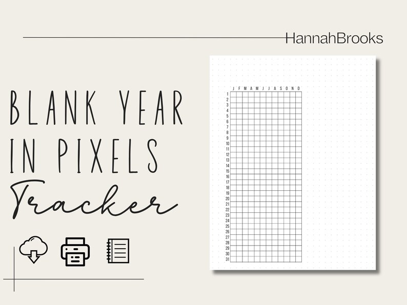 Blank Year in Pixels Tracker, Printable Bullet Journal Year in Pixels ...