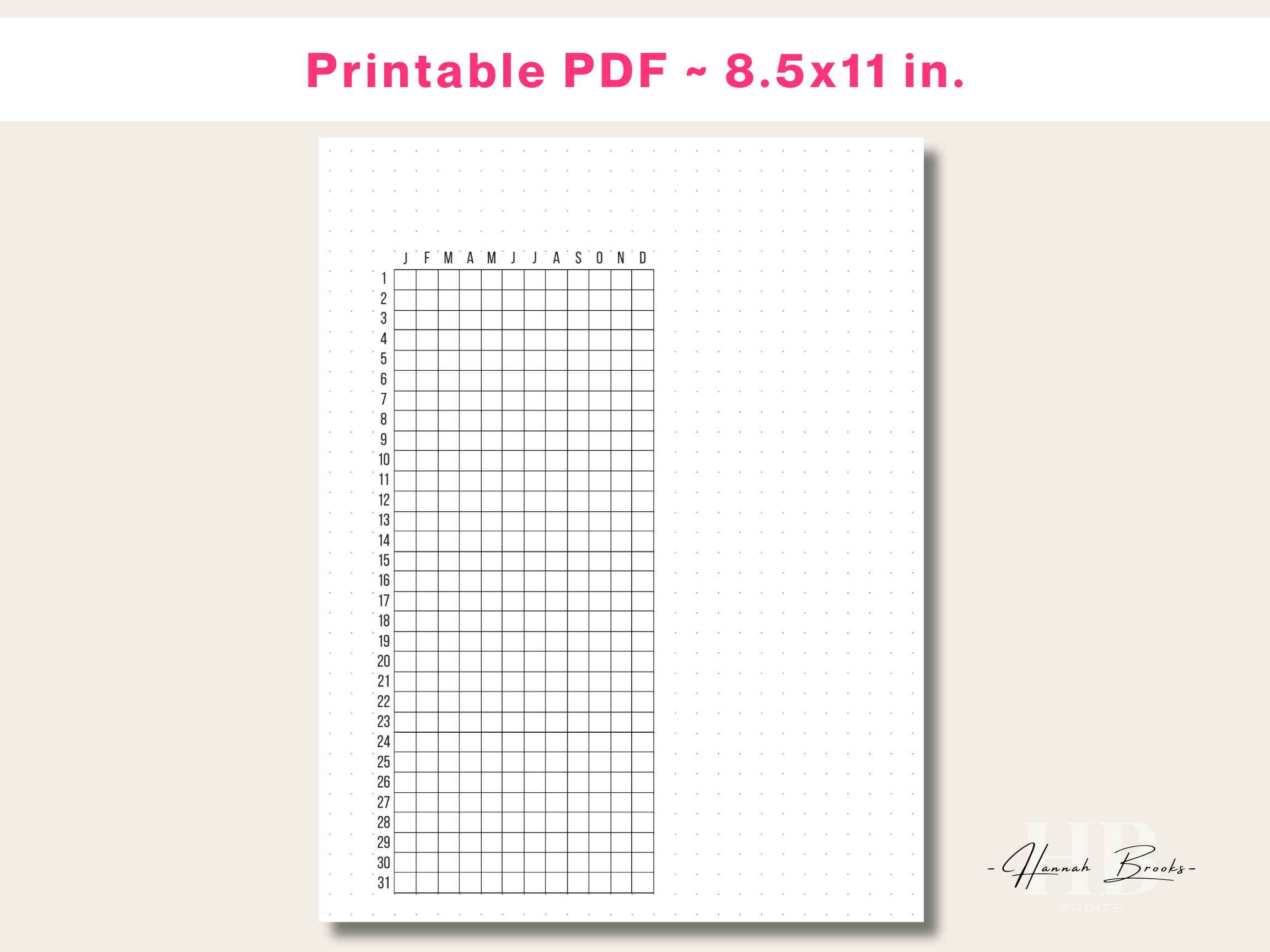 Blank Year in Pixels Tracker, Printable Bullet Journal Year in Pixels ...