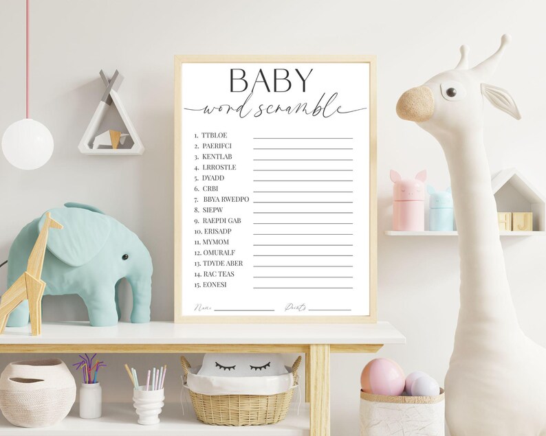 Baby Word Scramble Game, Baby Shower Word Scramble, Baby Shower Games ...