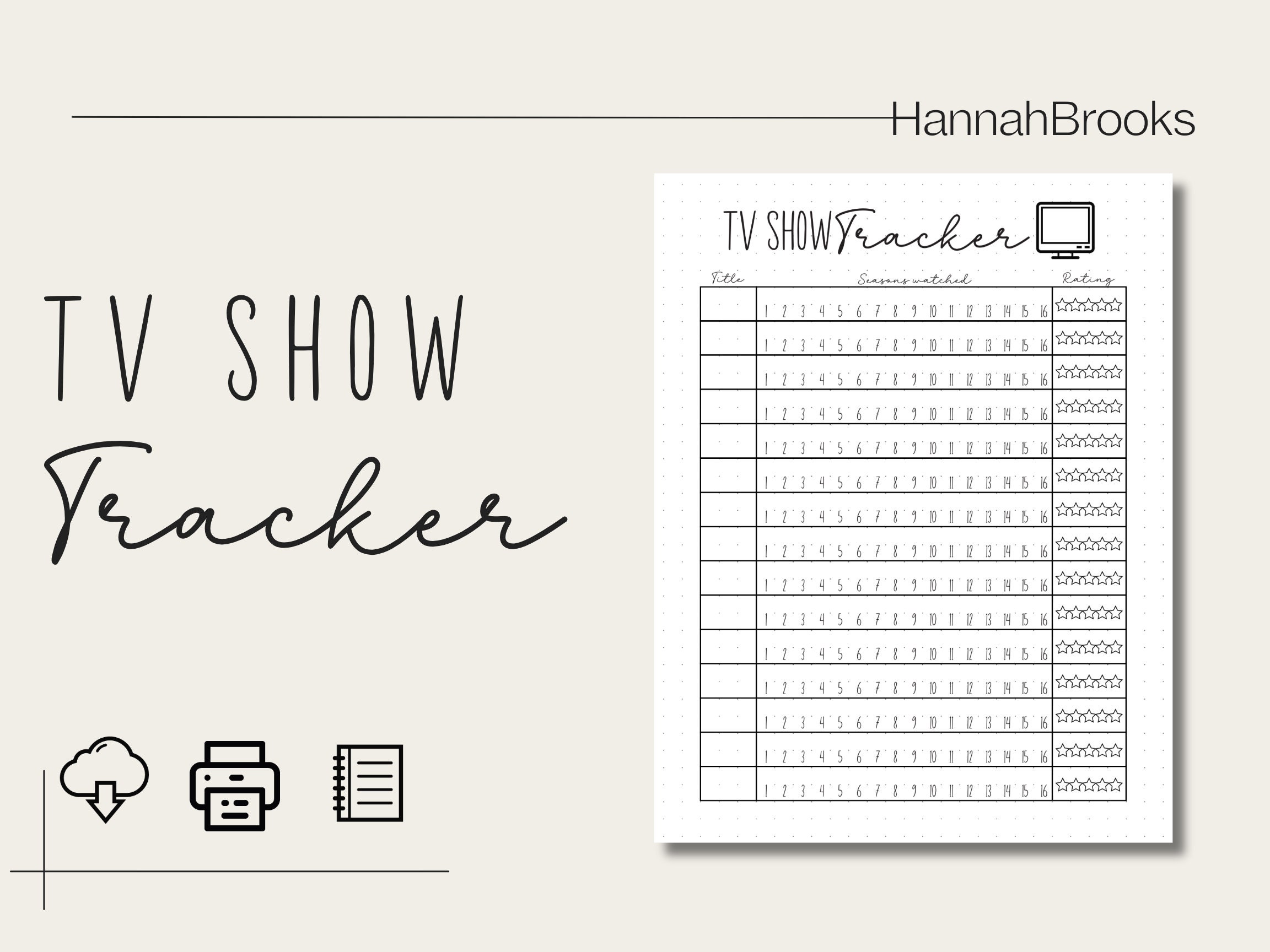 TV Show Tracker, Printable Bullet Journal TV Show Tracker - Etsy