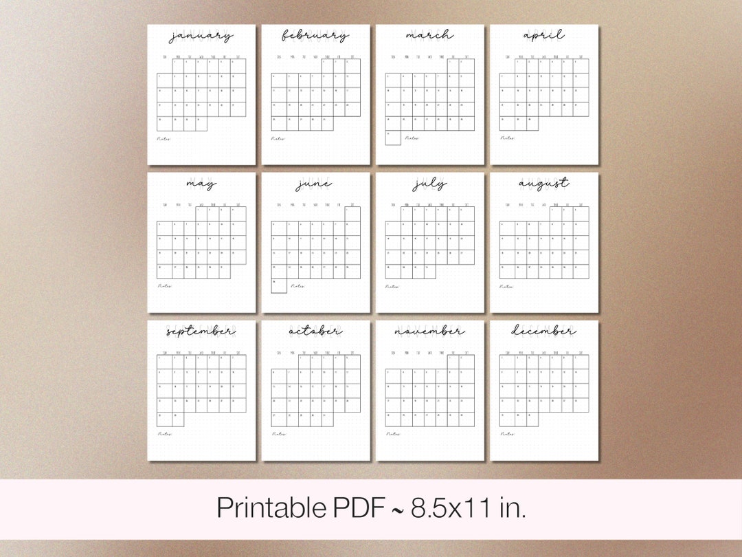 Printable Planner Calendars, 12 Month Calendar Pages - Etsy