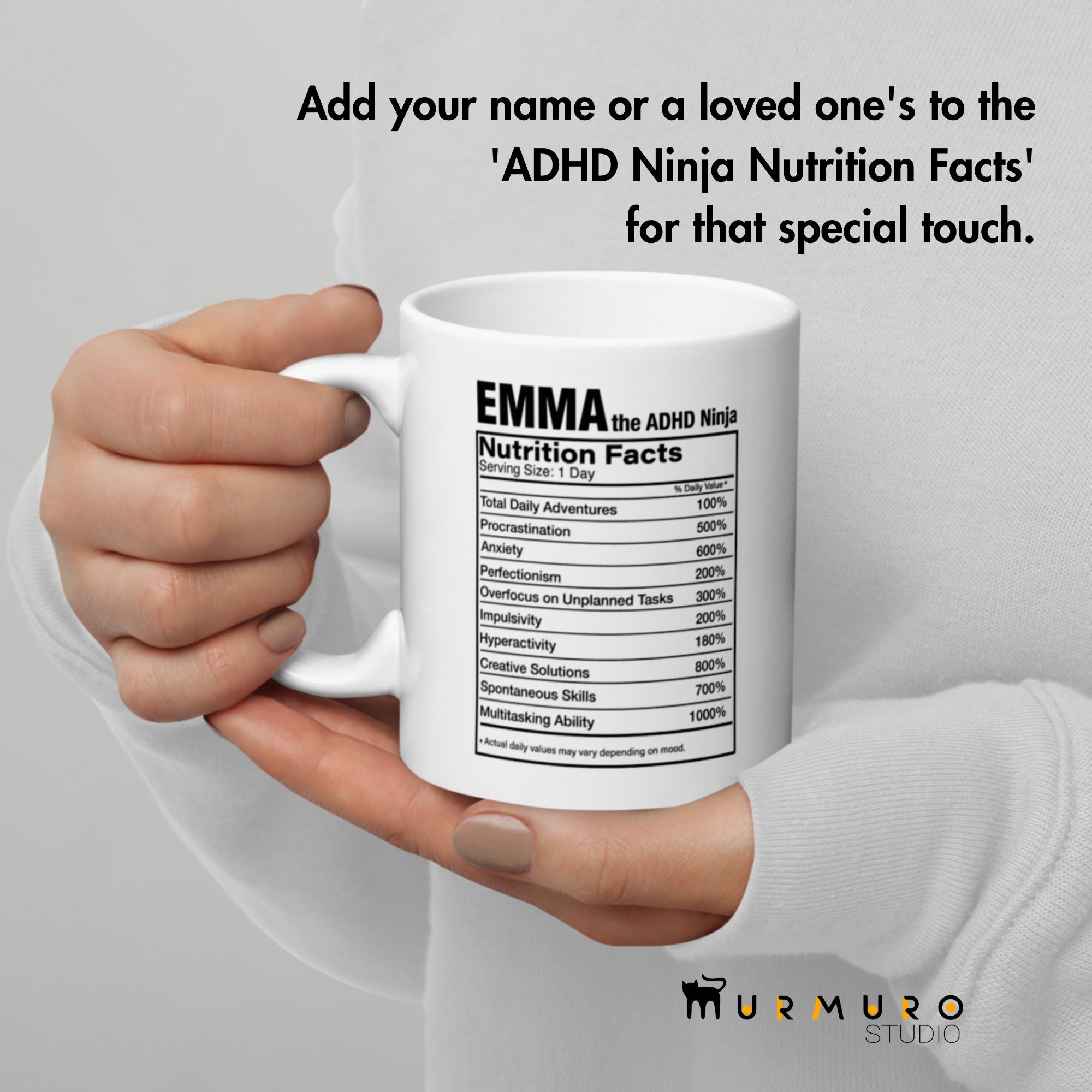 Personalized ADHD Ninja Mug With Nutrition Facts Your Name on a Cup of ...