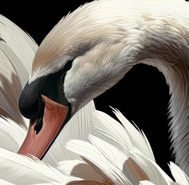 Swan Lake Scene Oil Painting Drawing Decor Rustic 20th Century Vintage ...