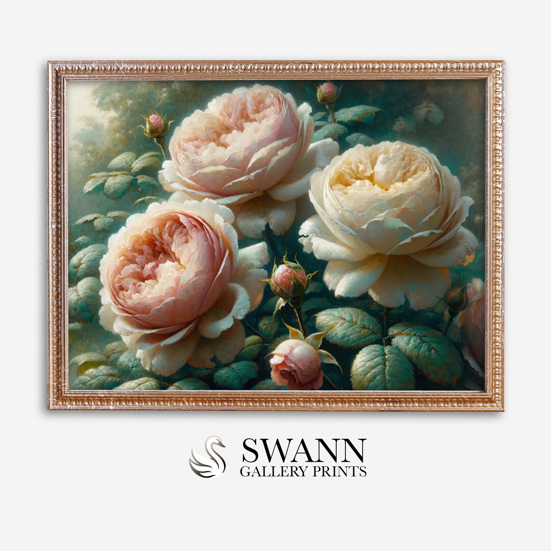 English Tea Rose Vine Oil Painting Botanical Decor 19th-century 1800s ...