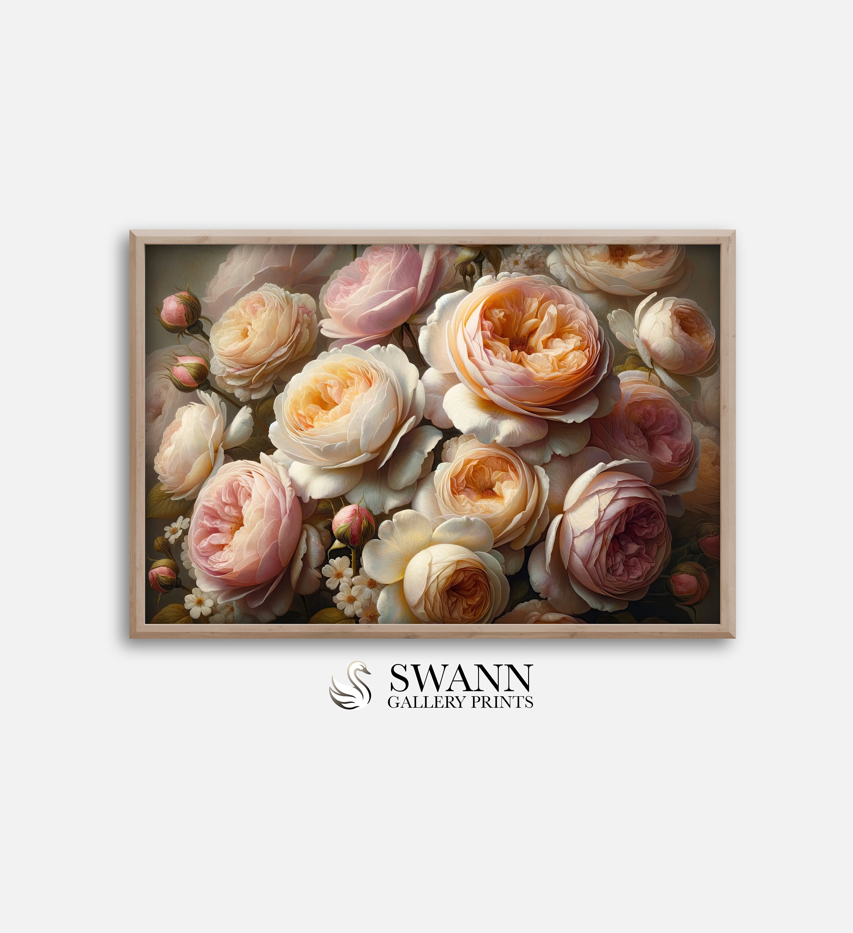 English Tea Rose Vine Oil Painting Botanical Decor 19th-century 1800s ...