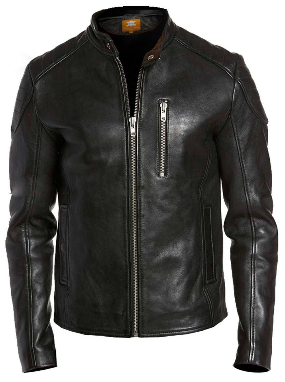 Men's Premium Genuine Leather Jacket Slim Fit, Genuine Glossy Black ...