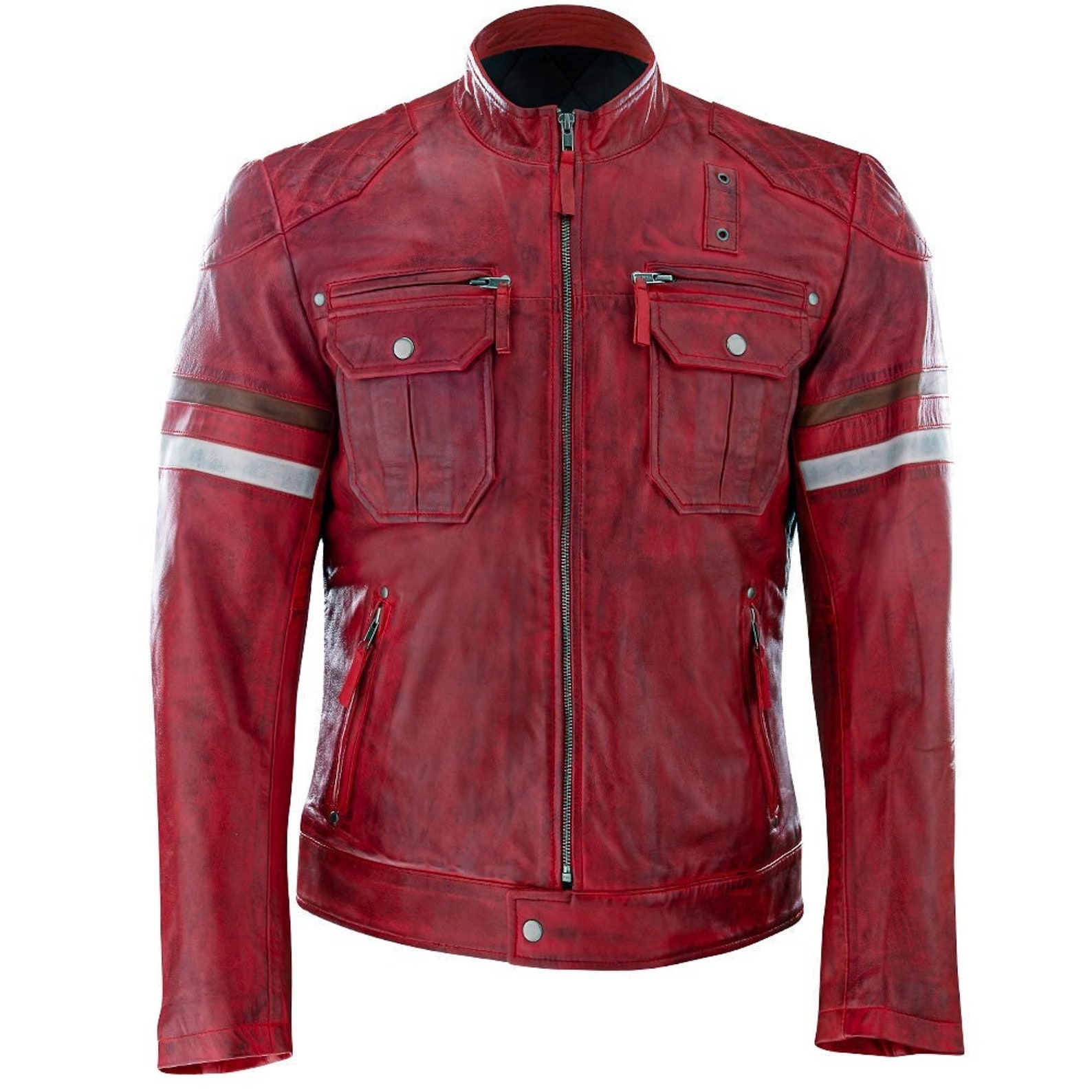 Men's Original Red Leather Biker Jacket Slim Fit, Premium Quality ...