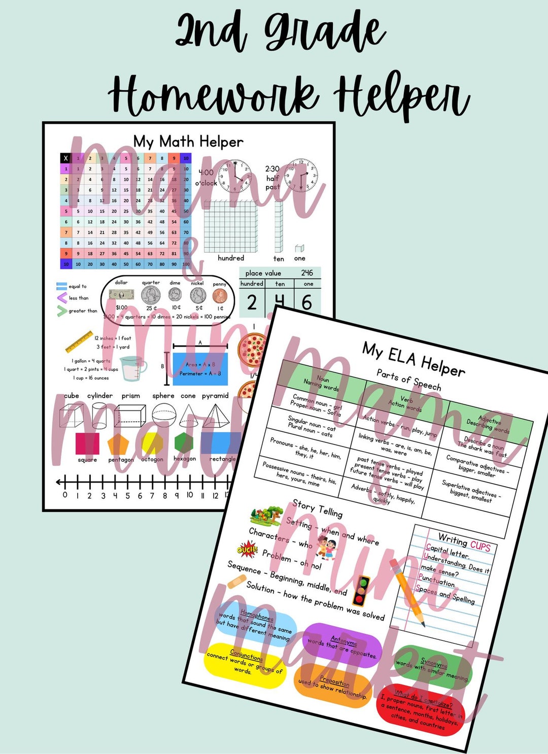 Second Grade Homework Helper | Reference Sheet - Etsy