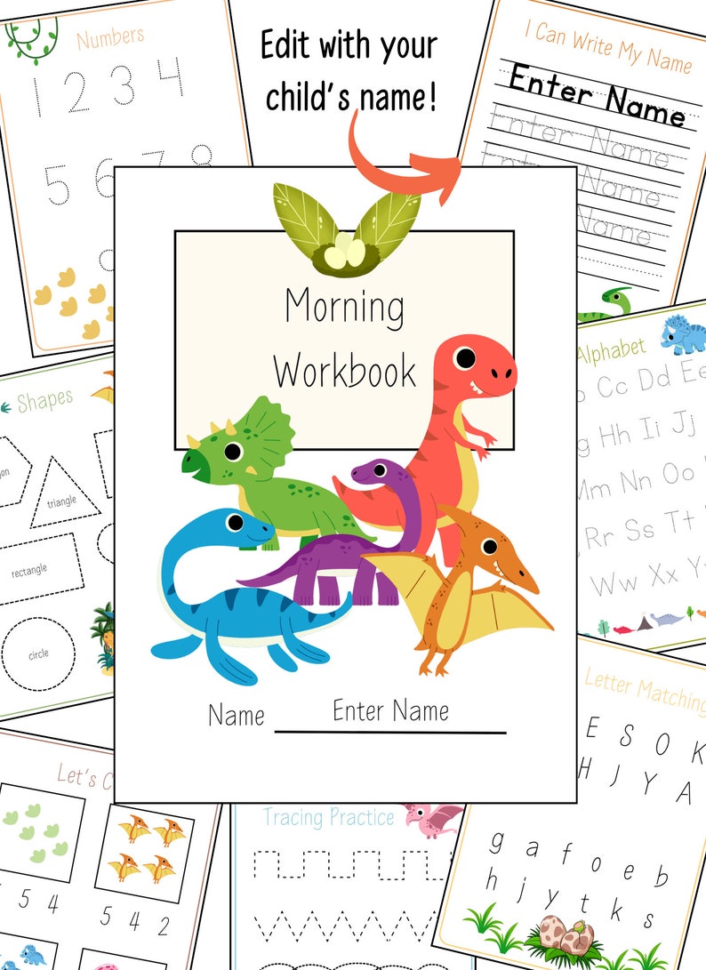 Dino Preschool/kindergarten Morning Workbook - Etsy