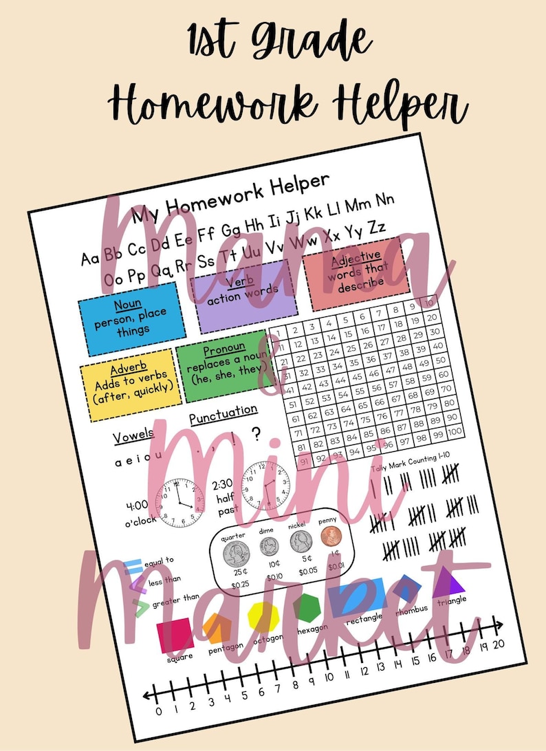 First Grade Homework Helper | Reference Sheet - Etsy