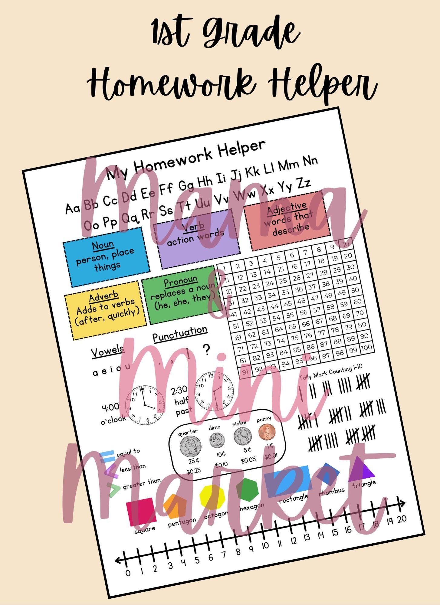 First Grade Homework Helper | Reference Sheet - Etsy