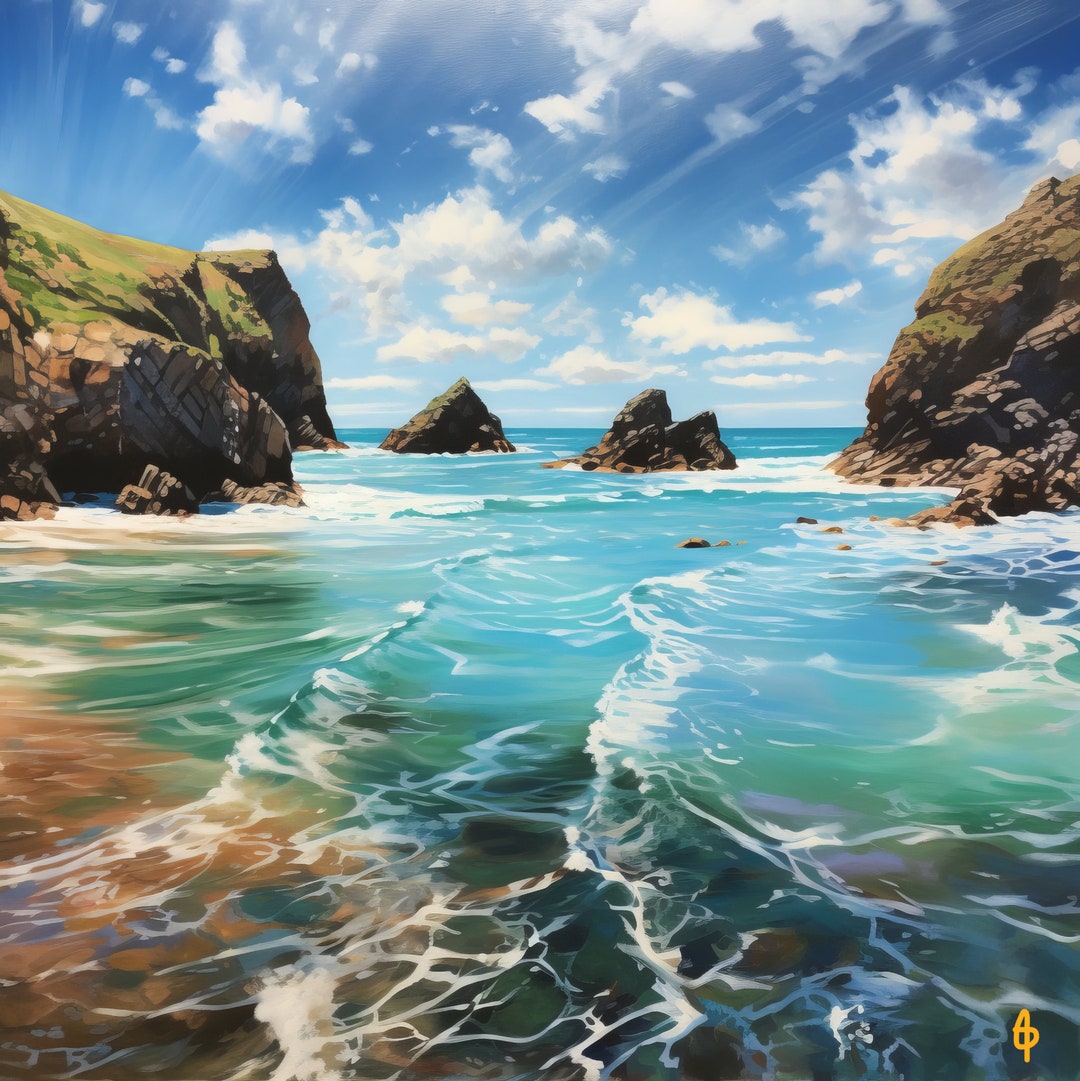 Digital Wall Art, Animation Style Kynance Cove Cornwall Feel Coastline ...