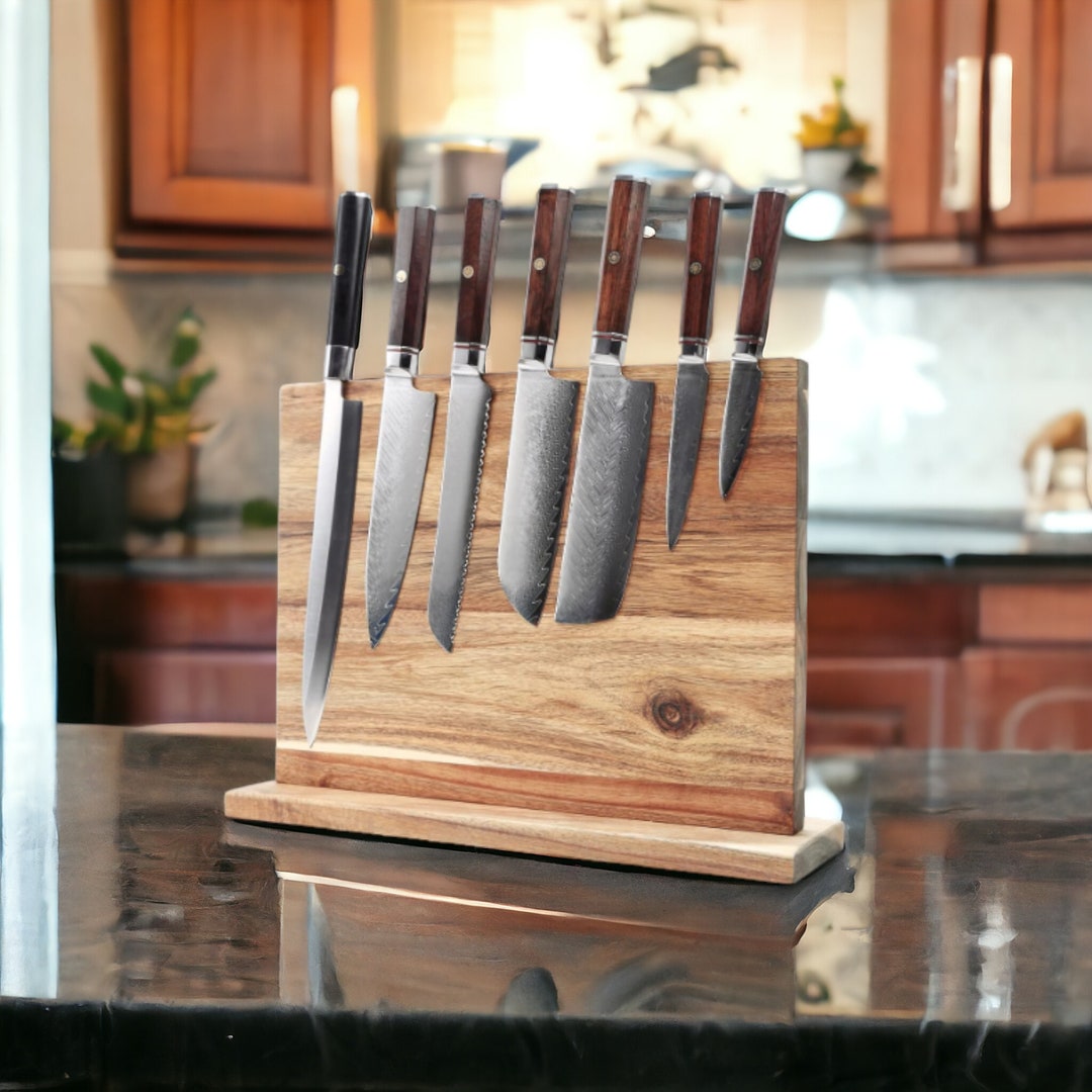 Magnetic Knife Holder Acacia Wooden Magnetic Knife Block Knife Rack ...