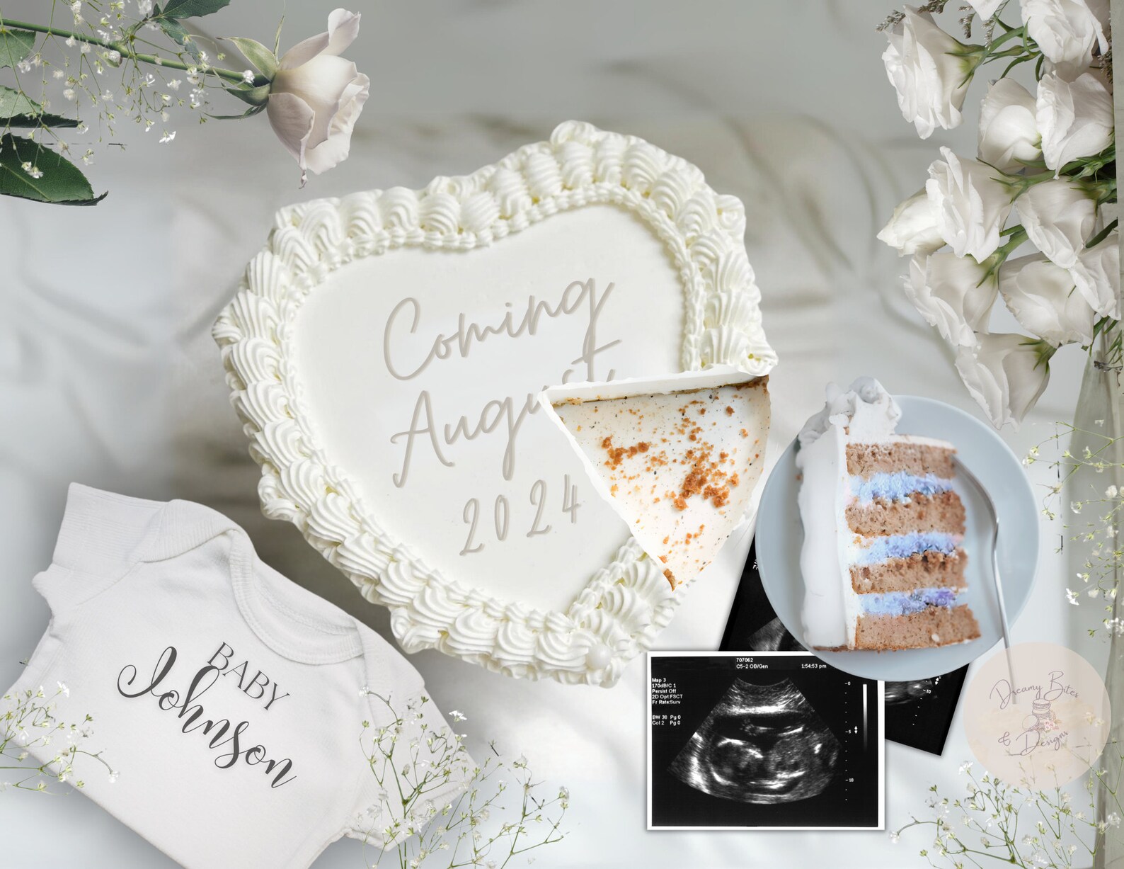 Vintage Heart Cake Baby Announcement Vintage Heart Baby Boy ...