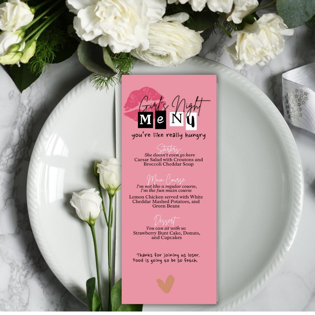 Girl's Night Printable Menu Mean Girls Menu Valentine's Party Menu ...