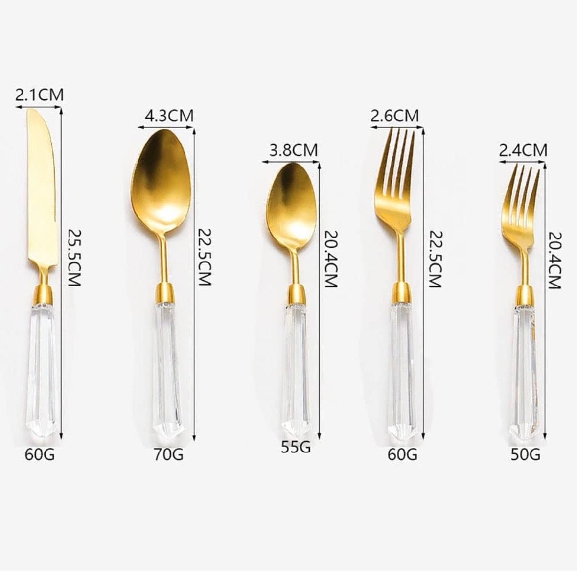 Gold Acrylic Handle Diamond Shape Flatware Cutlery Acrlic Cutlery ...