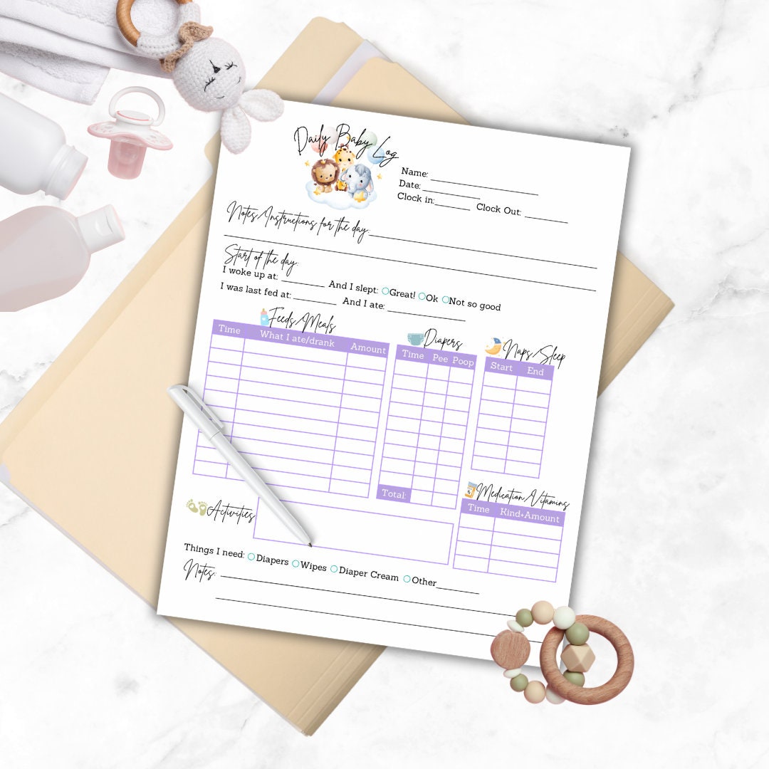 Printable Baby Log, Baby Care Log, Nanny Log, Daycare Log Newborn Log ...