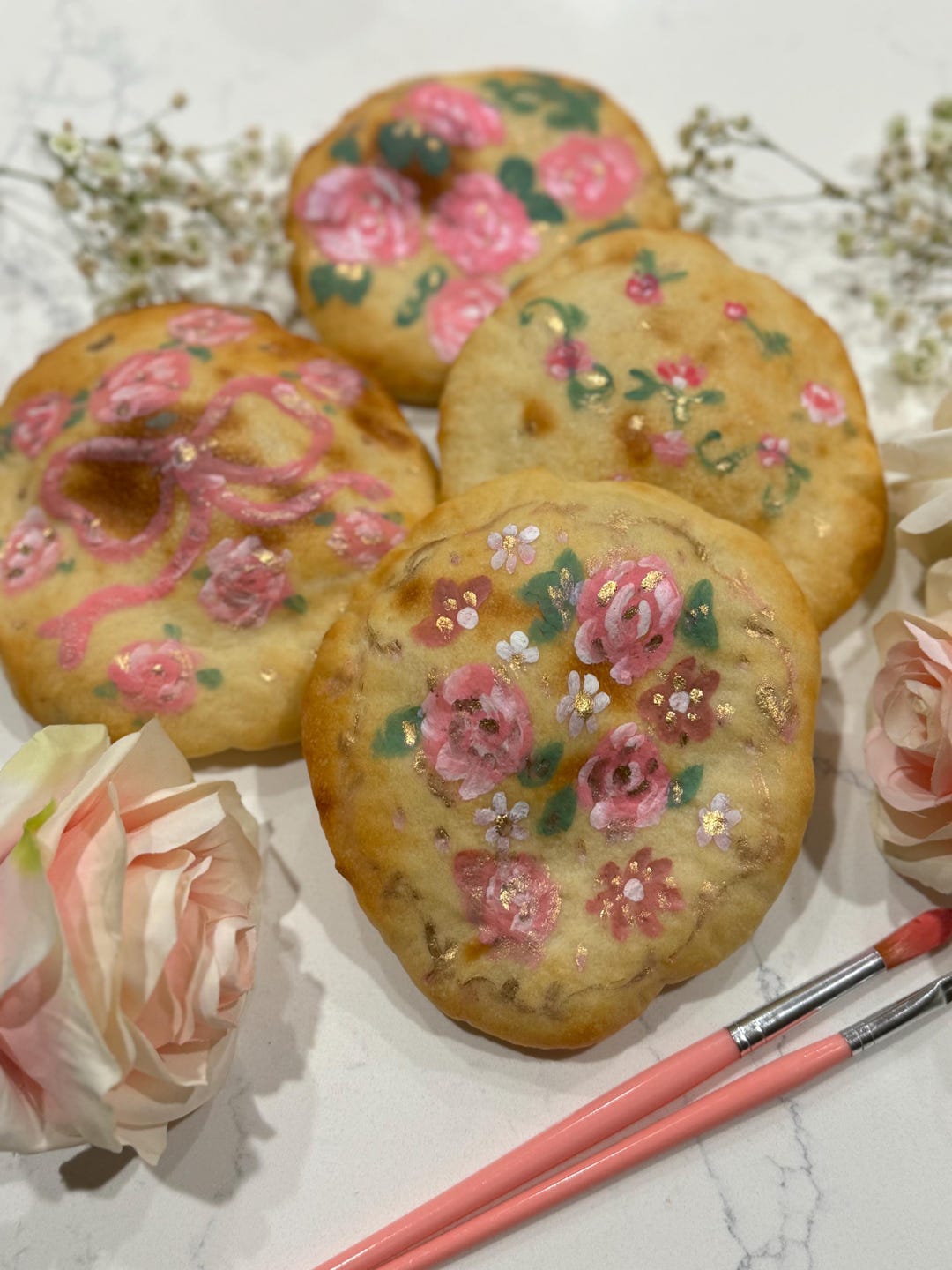 6 Pretty Pita Bread Floral Pita Bread Modern Pita Bread Pink Pita Bread ...