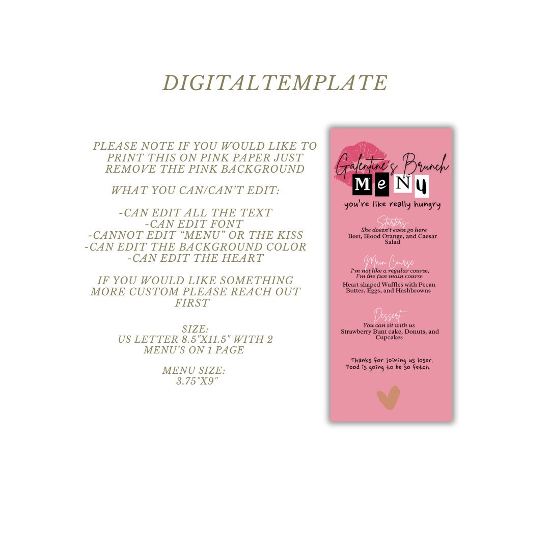 Girl's Night Printable Menu Mean Girls Menu Valentine's Party Menu ...
