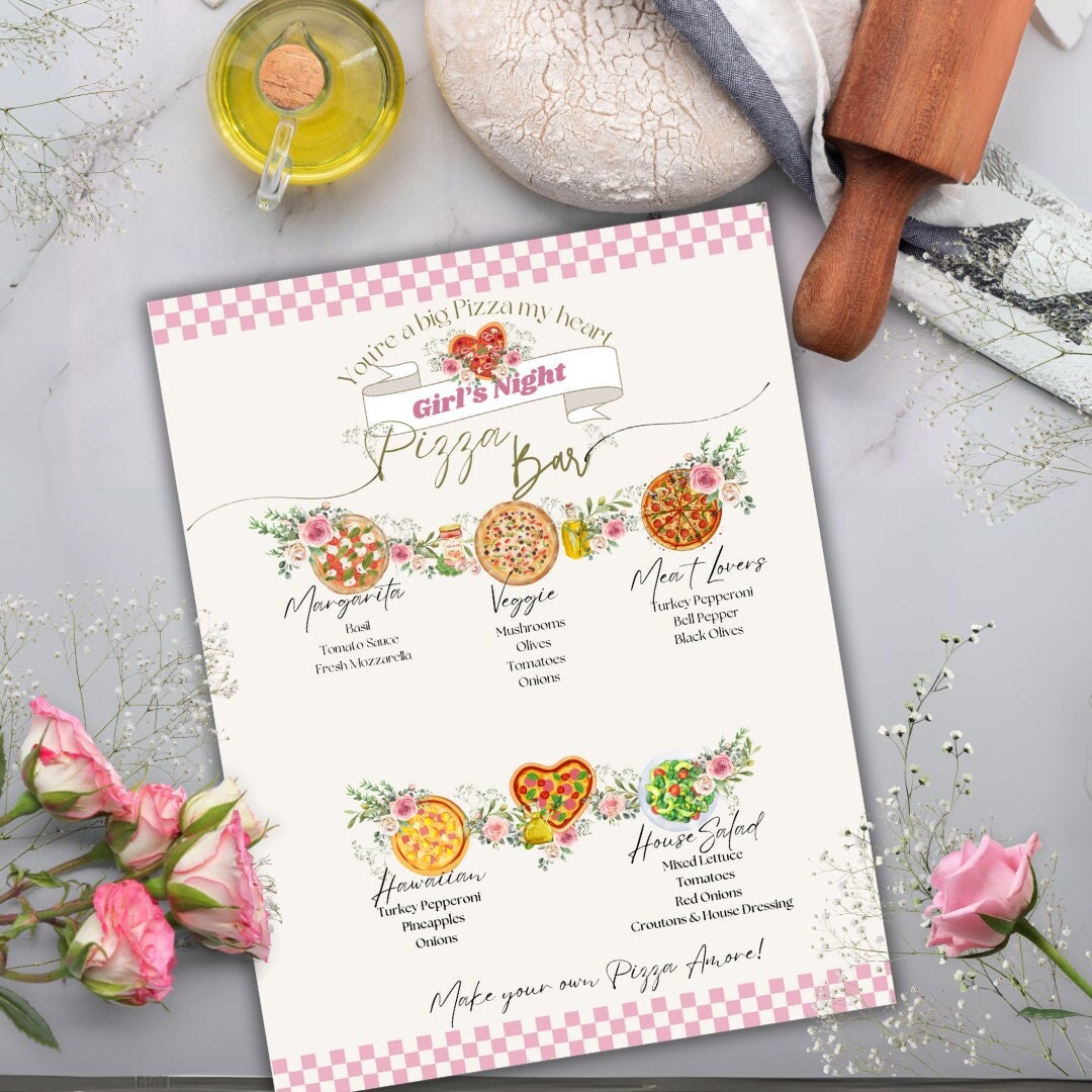Girls Night Pizza Menu Bridal Shower Pizza Bar Menu Printable Pizza ...