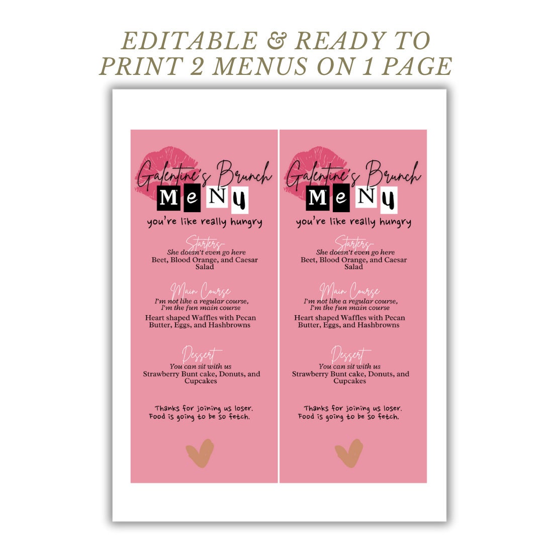 Girl's Night Printable Menu Mean Girls Menu Valentine's Party Menu ...