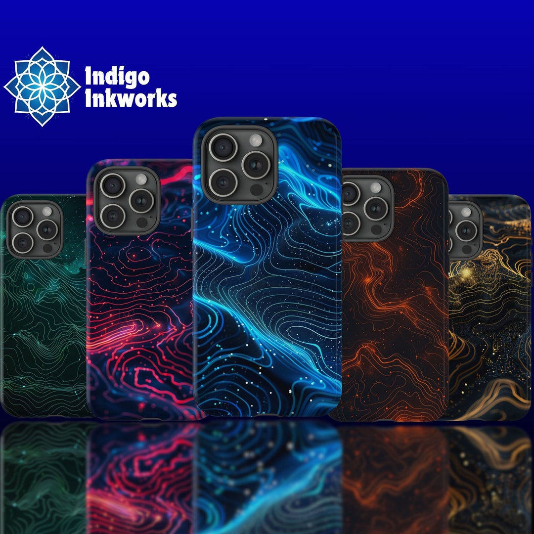 Bioluminescent Topography Phone Case for iPhone 15 14 13 12 11 SE X 8 ...