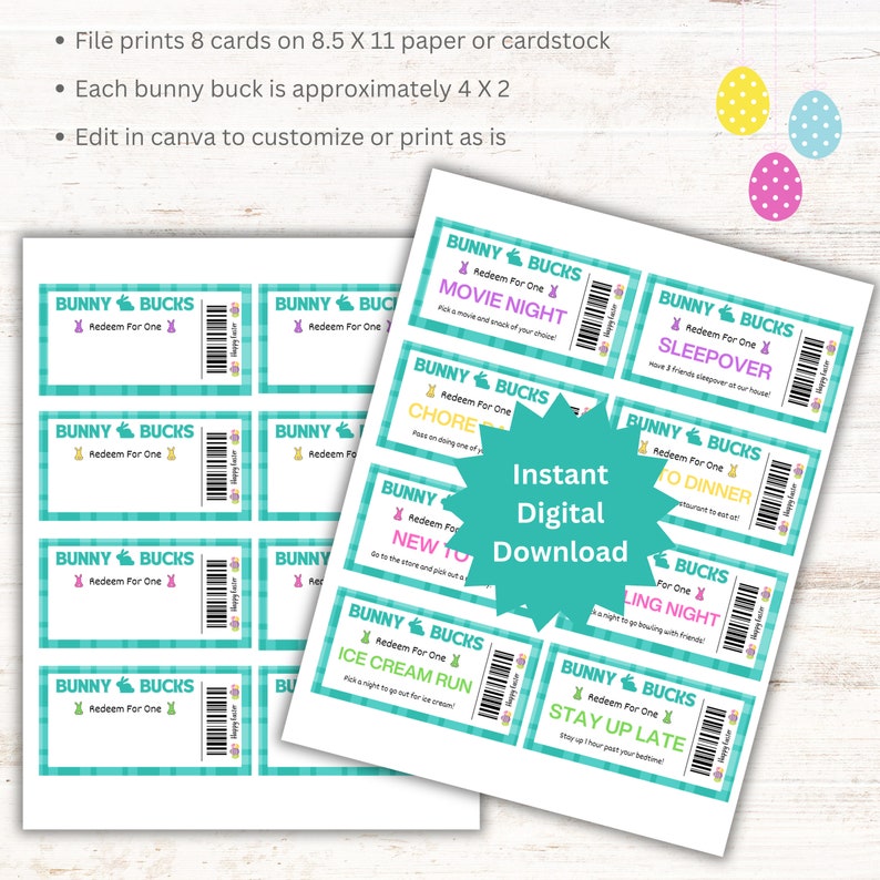 Easter Bunny Bucks, Bunny Coupon, Printable Easter Egg Coupons for Kids ...