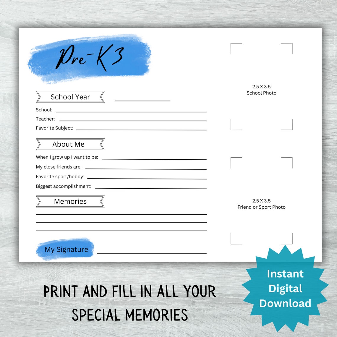 Kids School Printable Memory Pages, Digital File-instant Download ...