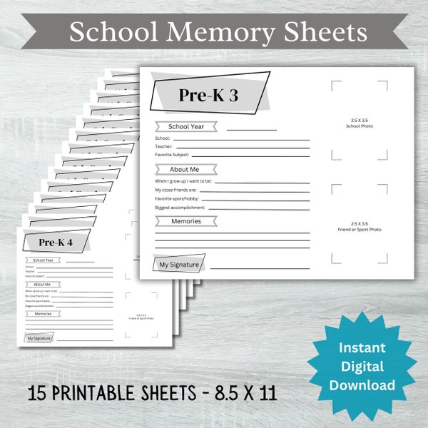 Kids School Printable Memory Pages, Digital File-instant Download ...
