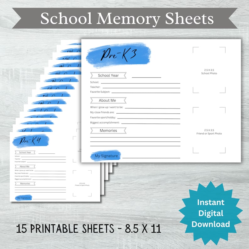 Kids School Printable Memory Pages, Digital File-instant Download ...