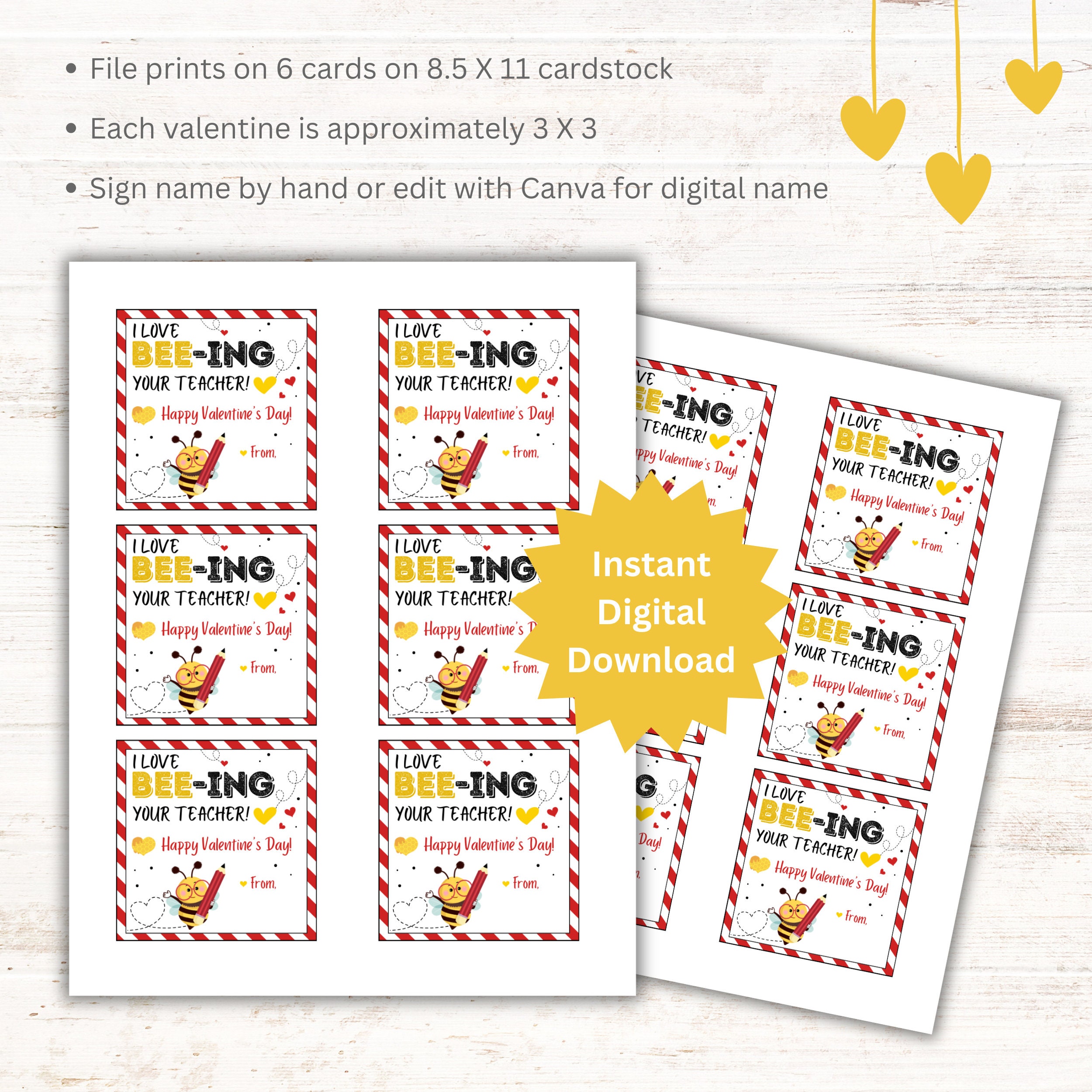 Teacher Valentine Card, I Love Bee-ing Your Teacher, Printable ...