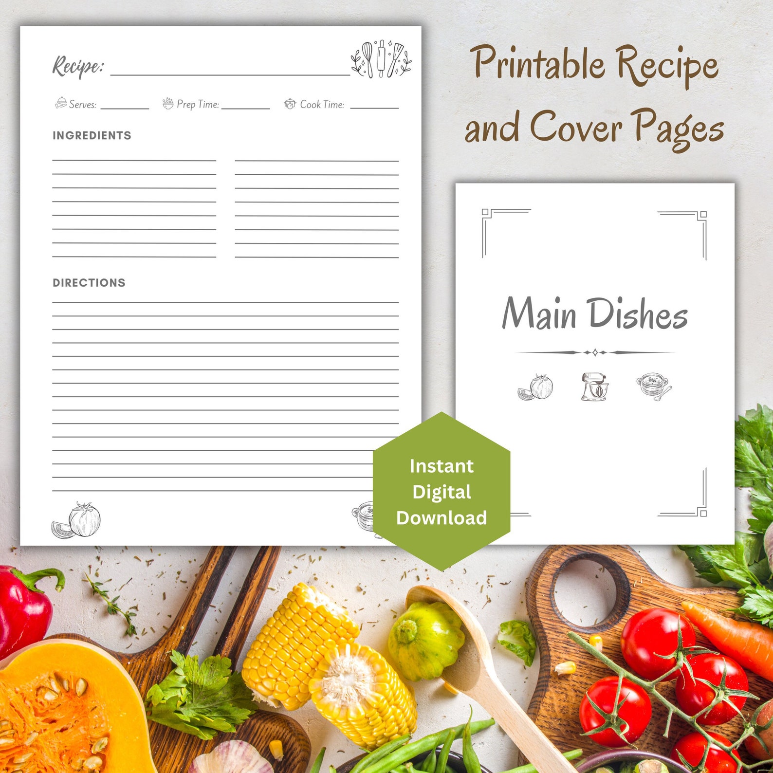 Printable Recipe Pages, Recipe Book Template, Recipe Binder Sheets ...