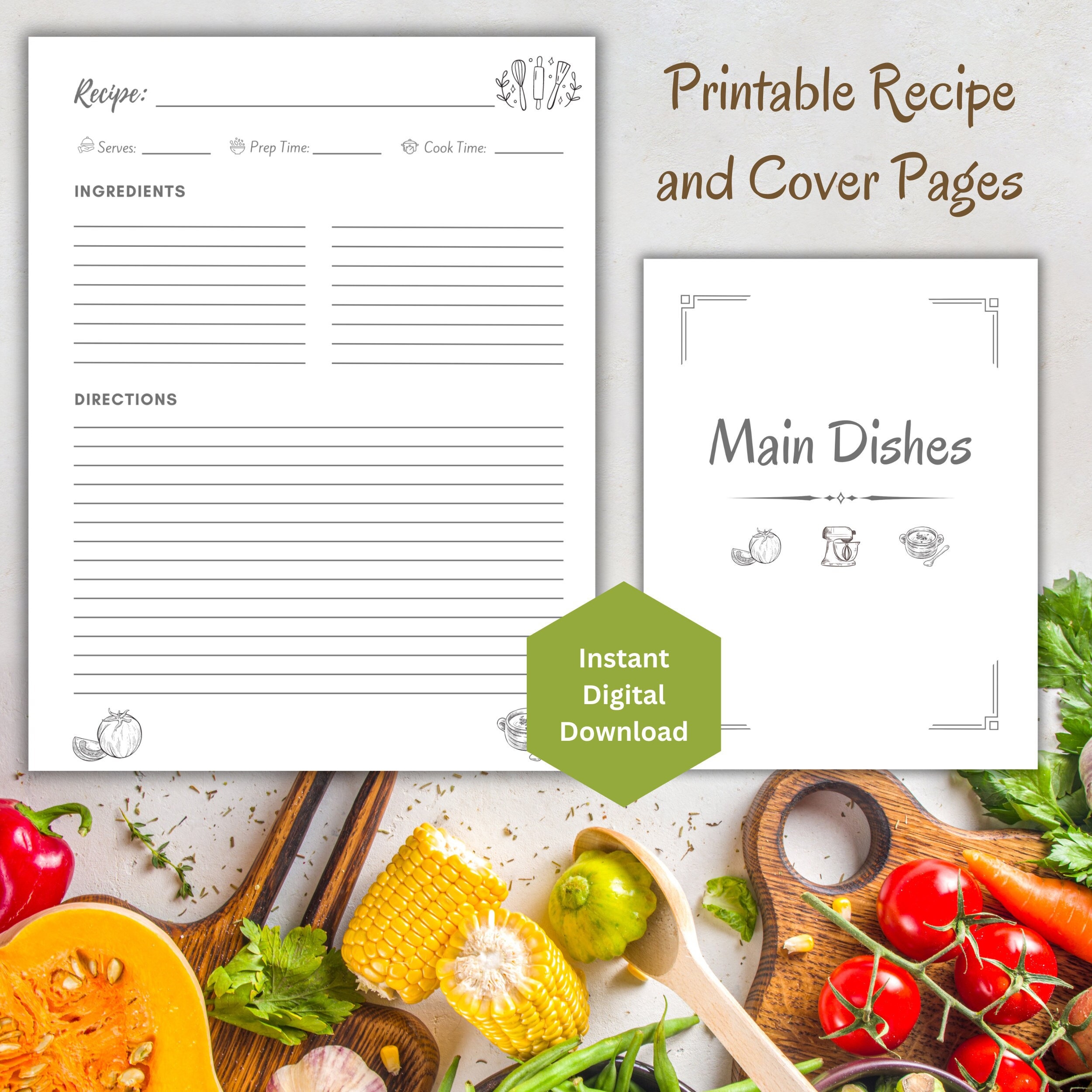Printable Recipe Pages, Recipe Book Template, Recipe Binder Sheets ...