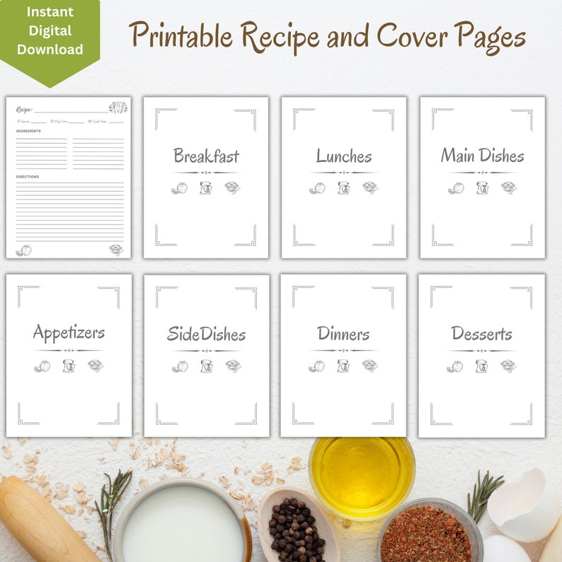 Printable Recipe Pages, Recipe Book Template, Recipe Binder Sheets ...