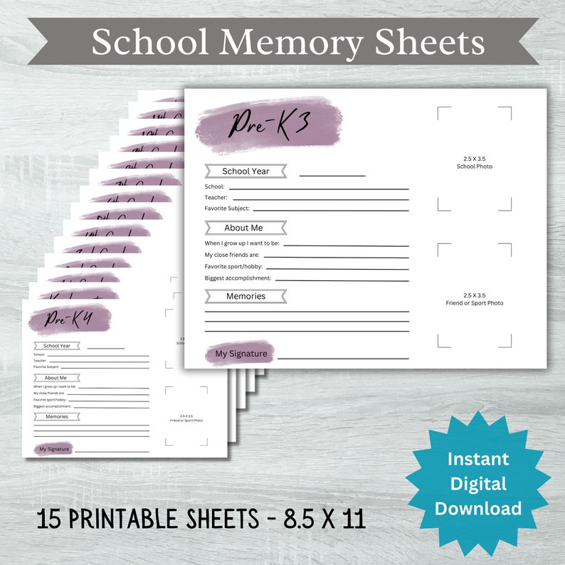 Kids School Printable Memory Pages, Digital File-instant Download ...