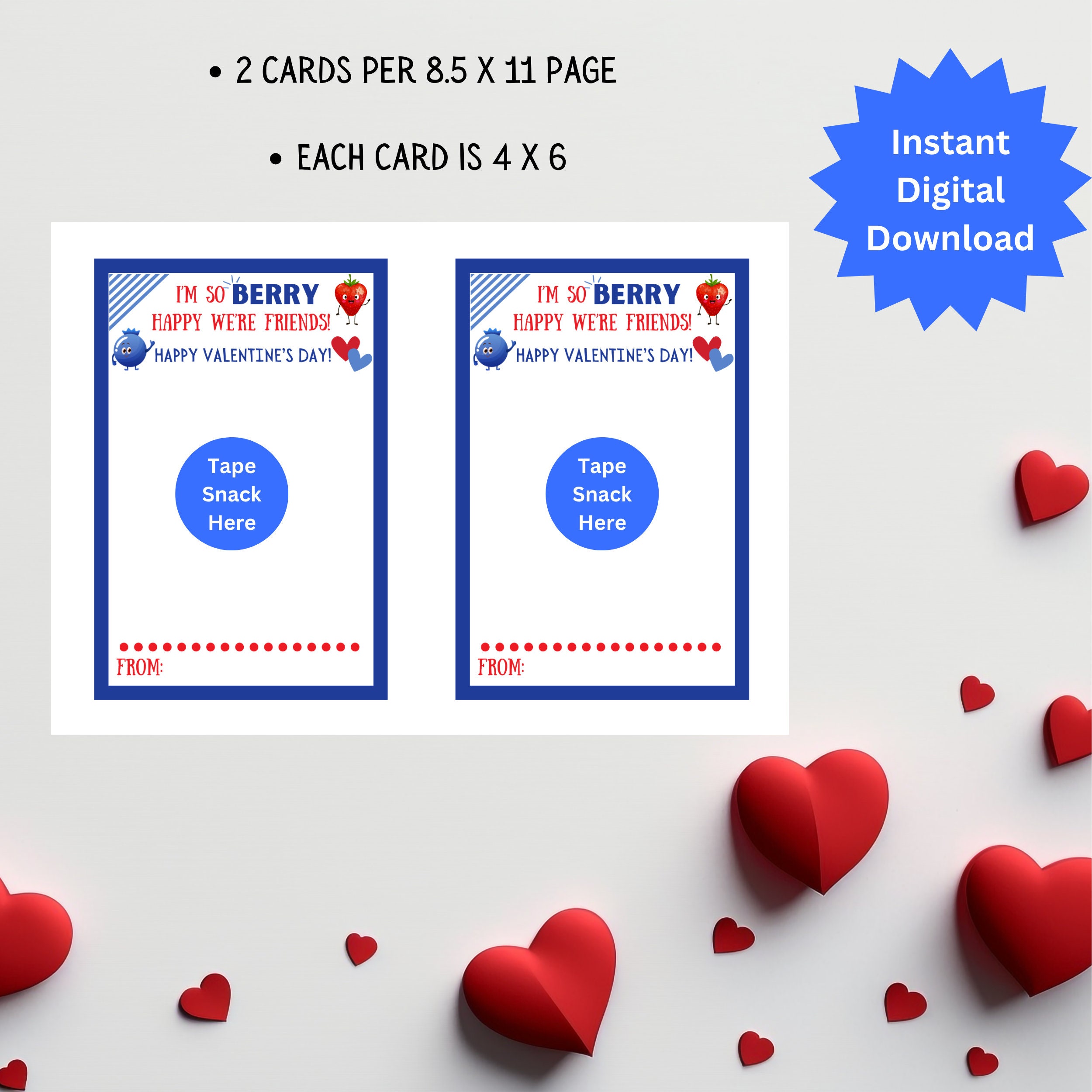 Valentines Day Fruit Snack Card Printable, Kids Valentines Day Card ...