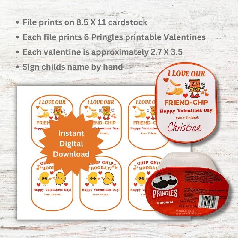 Kids Valentine Cards, Chip Chip Hooray, Friend-chip, Printable, Snack ...