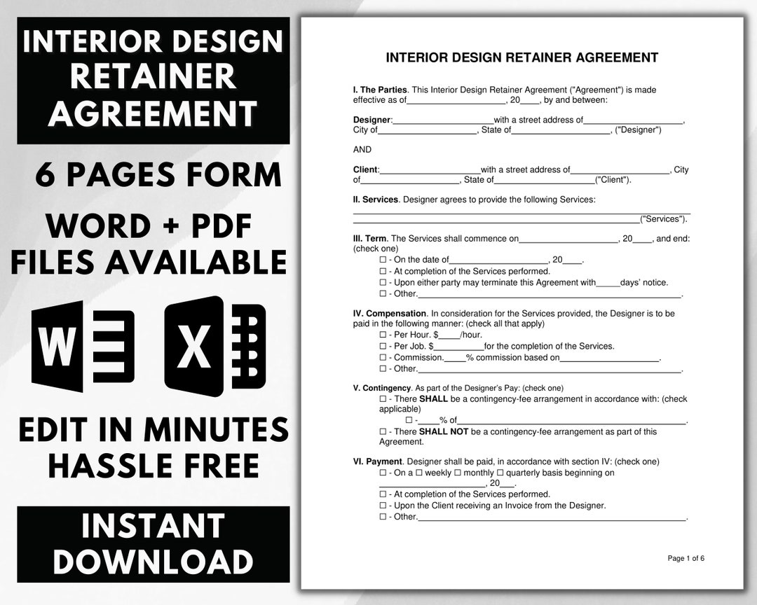Interior Design Contract, Interior Design Agreement Template, Editable ...