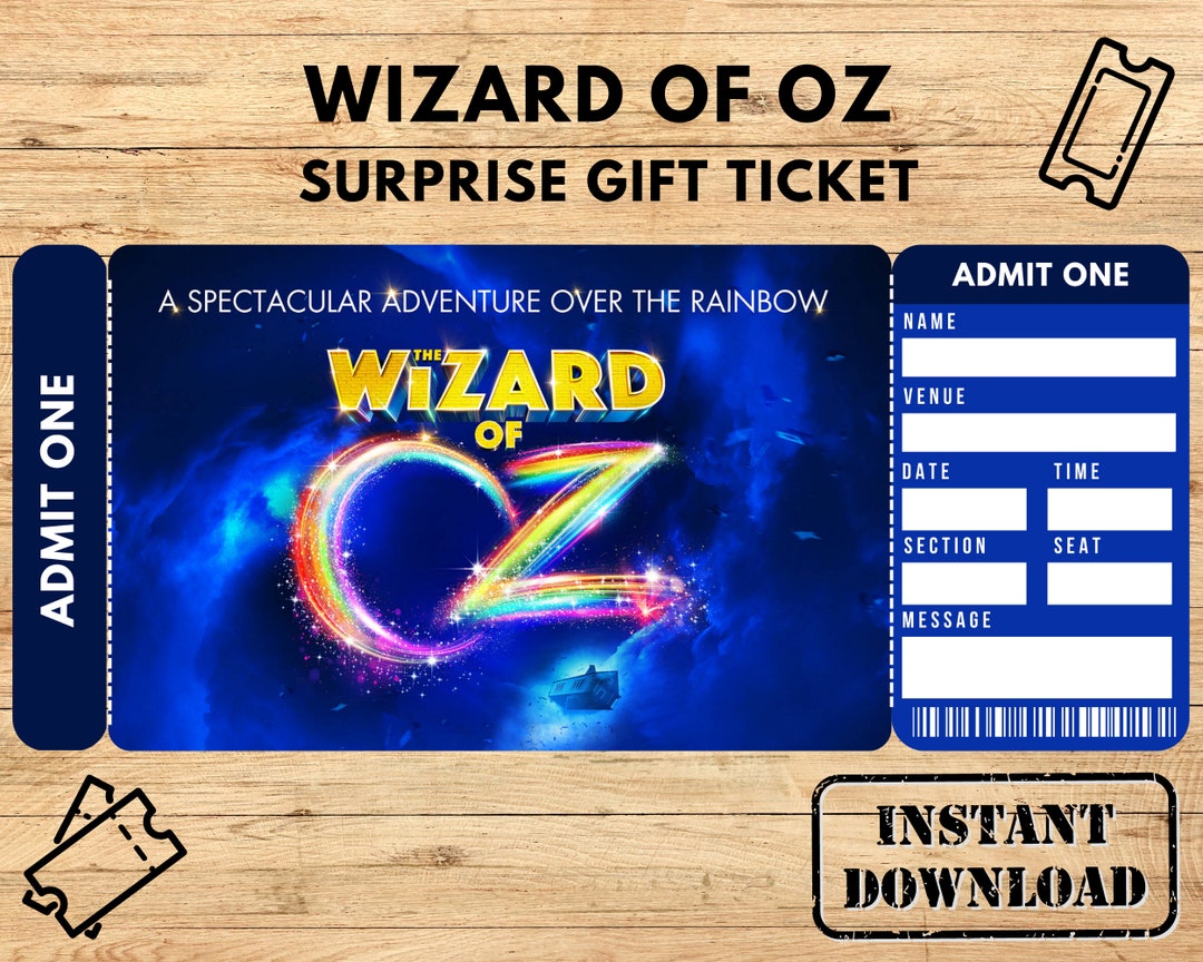 Printable Wizard of Oz Broadway Ticket, Wizard of Oz Surprise Musical ...