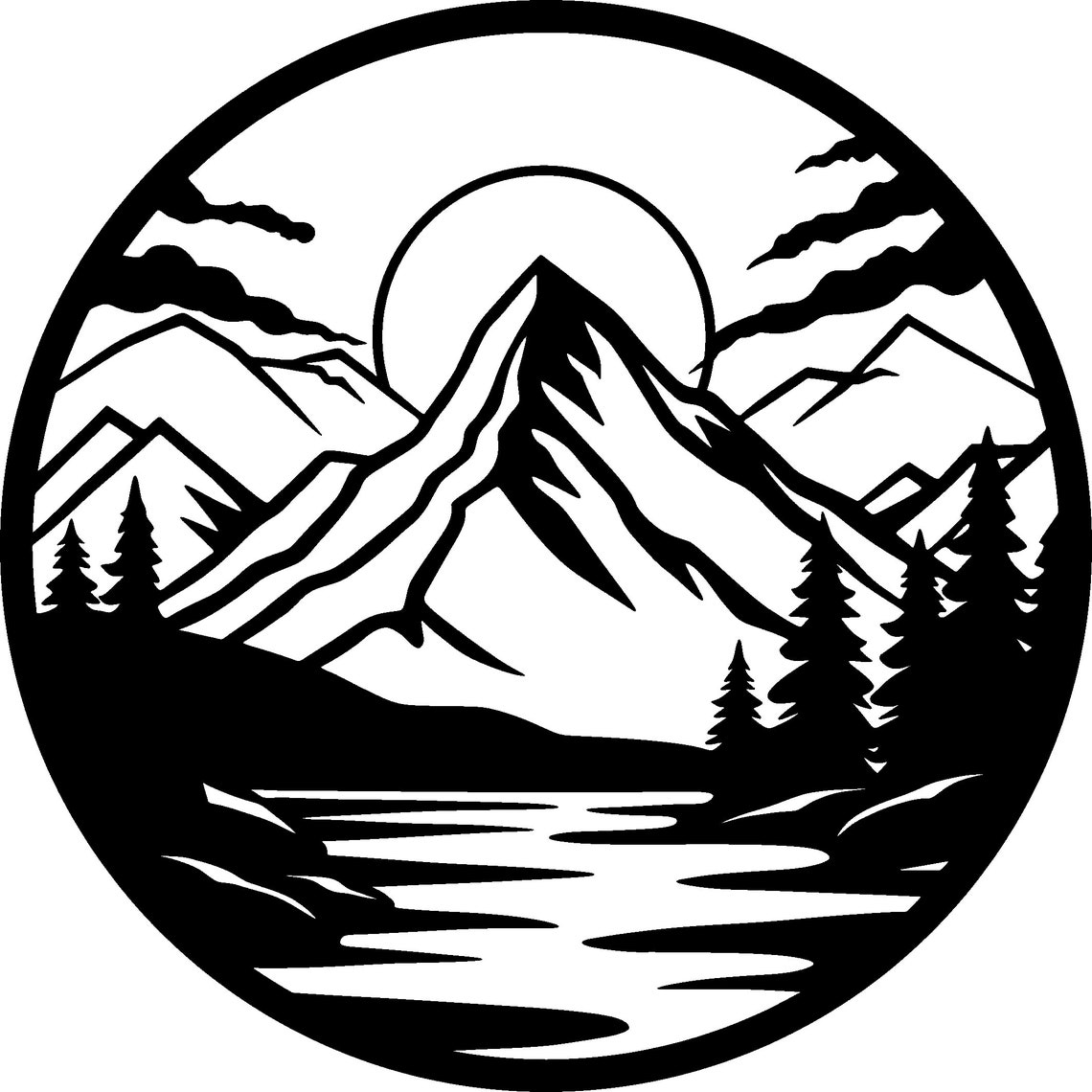 Mountains Scene Dxf, Cut File for Laser, Dxf Plasma, Cnc, Metal Wall ...