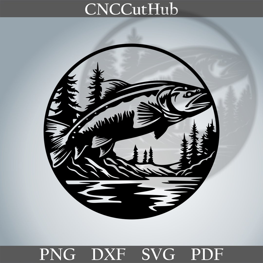 Trout Svg Cut File, Pike Fishing Svg, Ice Fishing, Silhouettes Dxf File ...