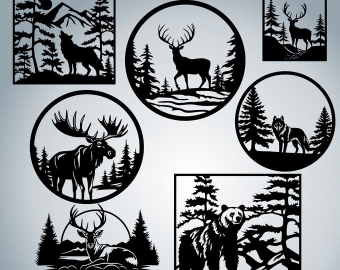 Moose Scene Dxf, Animals Cut File for Laser Dxf Plasma Cnc Metal Wall ...