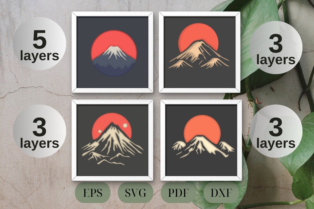 Mountains 3D Volcano Shadow Box SVG 4 Templates Wall Decor Cricut Paper ...