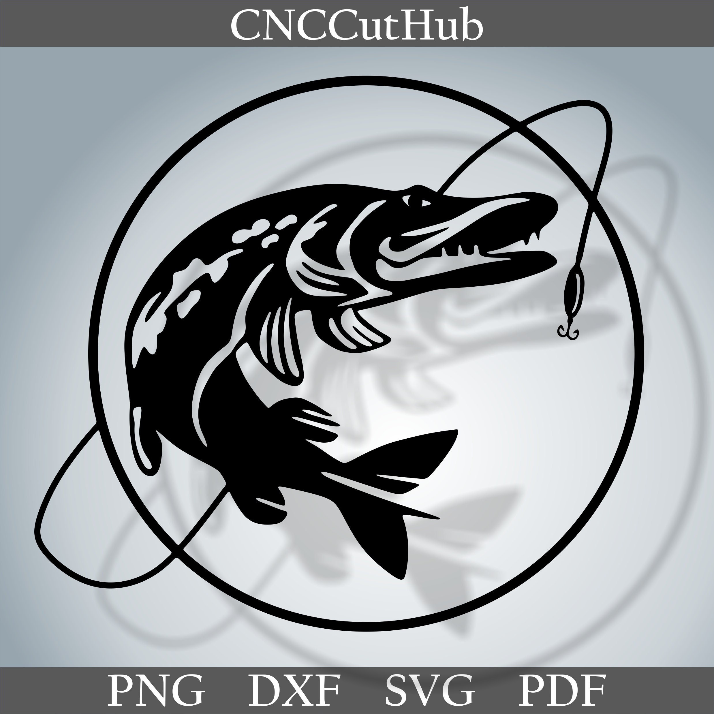 Pike Svg Cut File, Pike Fishing Svg, Ice Fishing, Silhouettes Dxf File ...