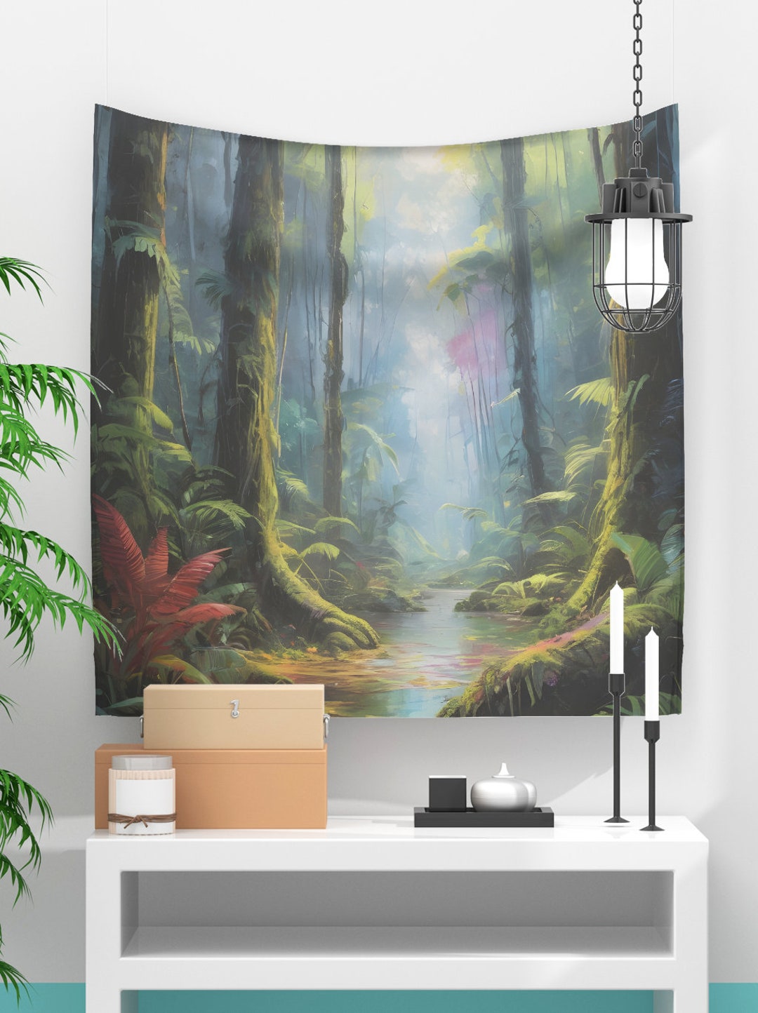 Hand-painted Amazon Rainforest Tapestry, Watercolor Wall Hanging ...
