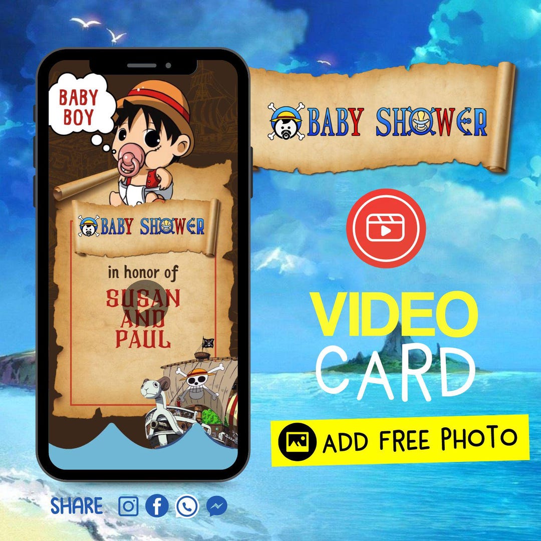 One Piece Baby Shower, One Piece Video Card, Luffy Zoro Nani Invite ...