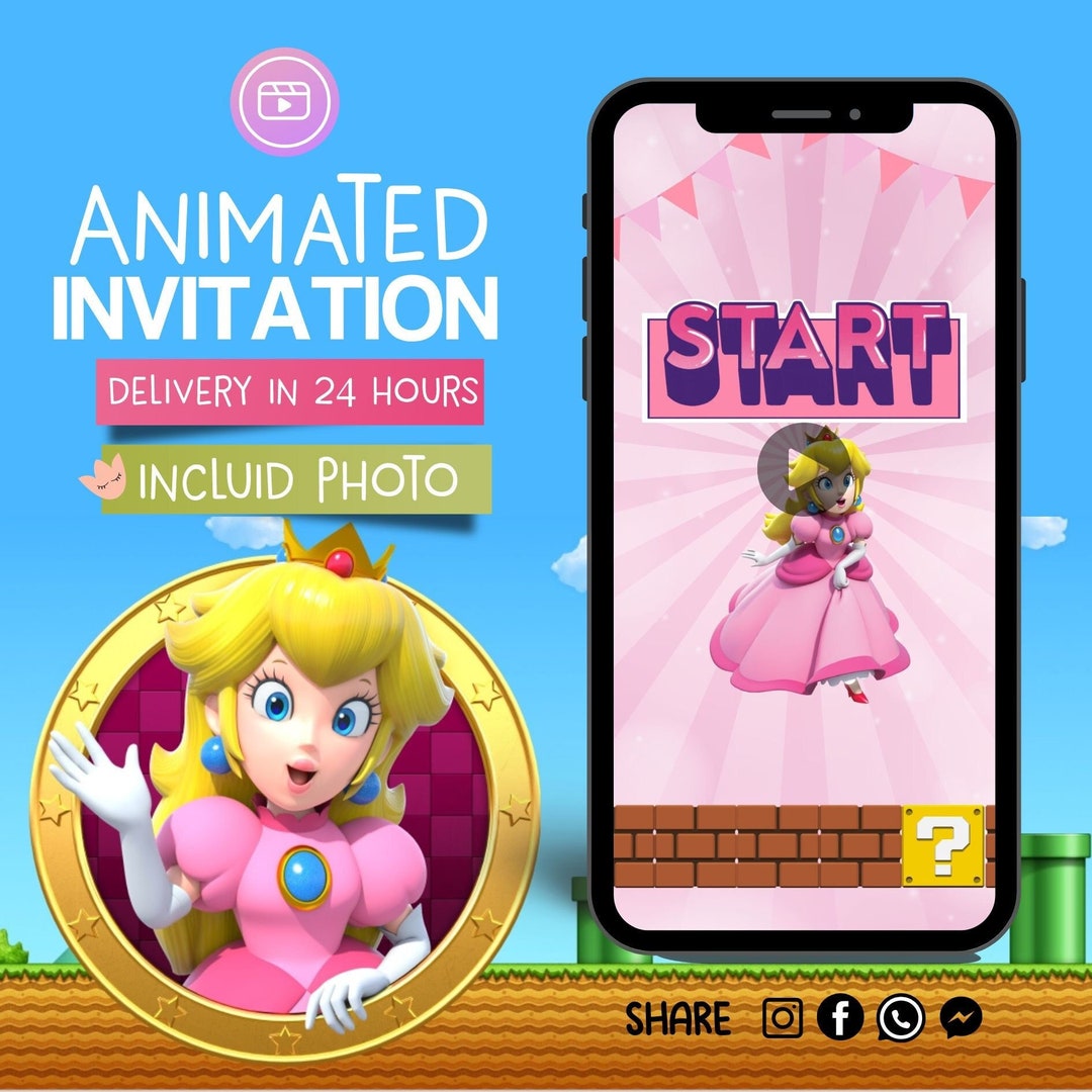 Princess Peach Birthday, Princess Peach Card, Mario Bros Birthday ...