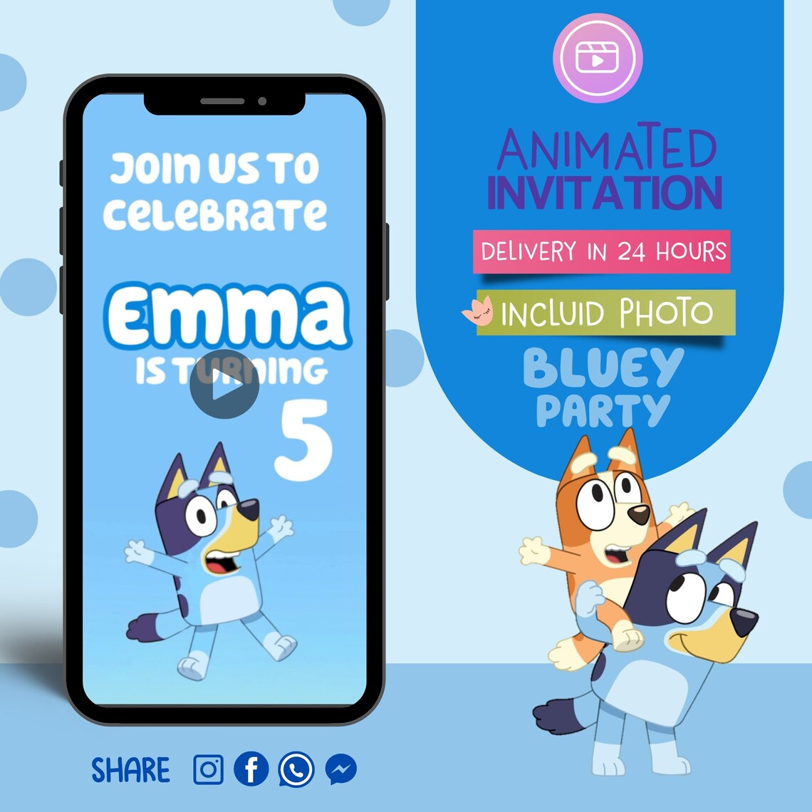 Bluey Card, Bluey Custom Card, Bluey Party Invitation, Bluey Bingo ...